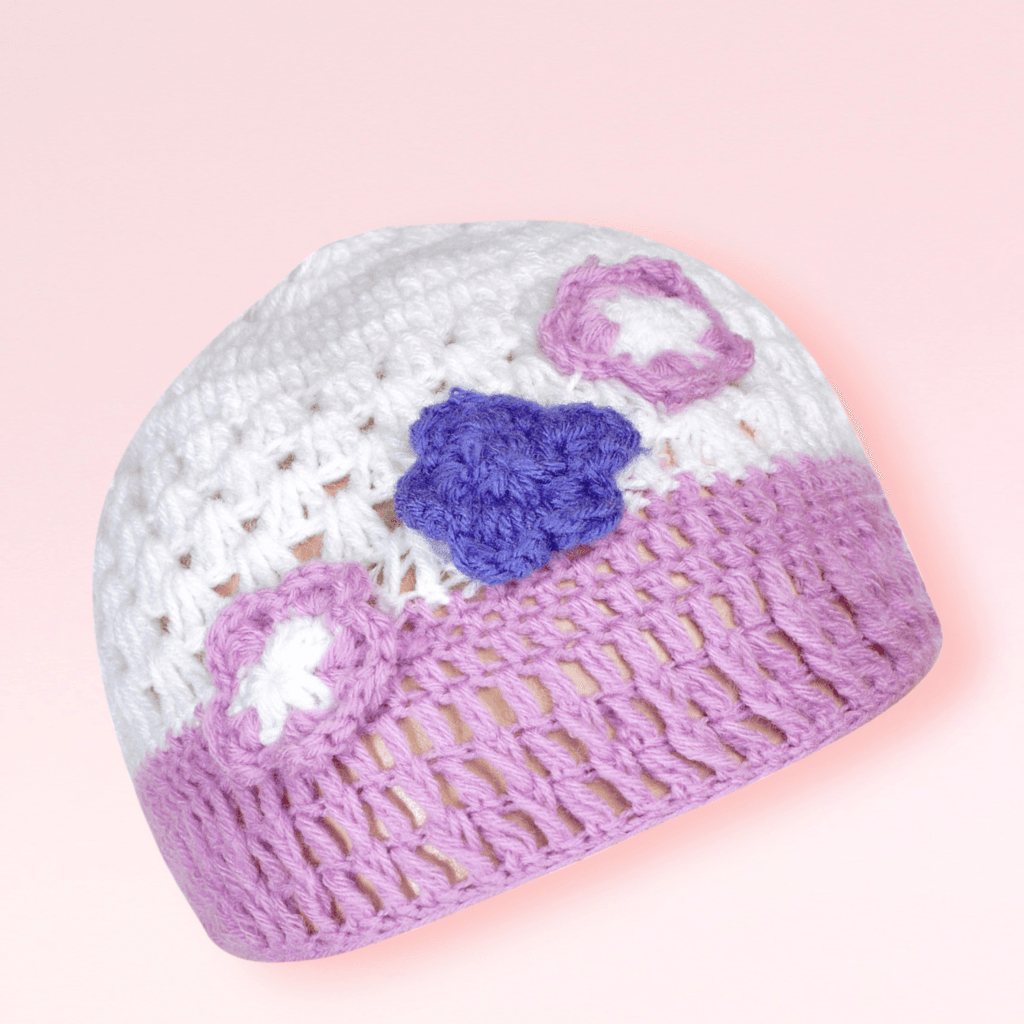 Hand knitted Purple and White frock set - Little Croche Creation