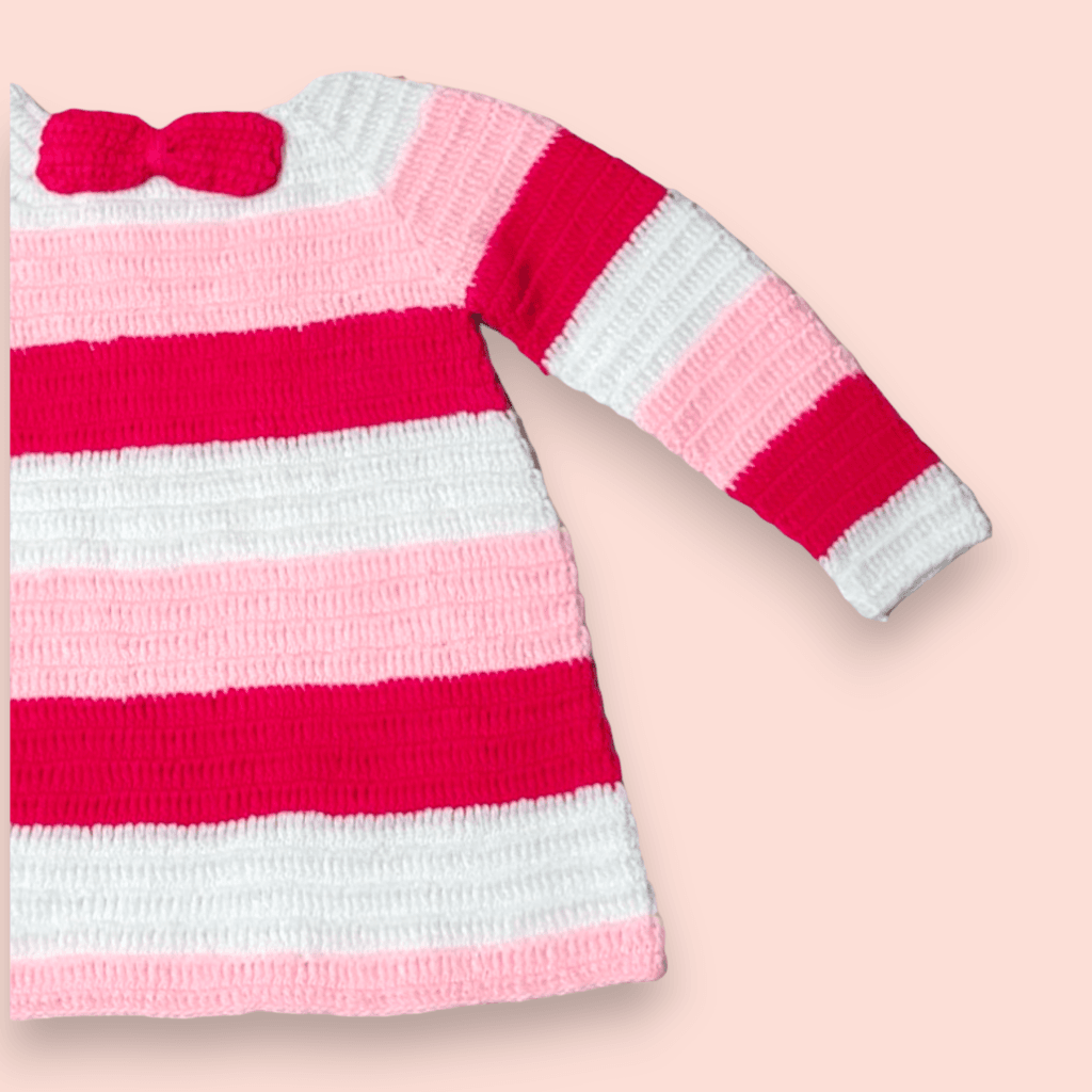 Hand Knitted Tri Color A Line Stripes Frock (Red White) - Little Croche ...