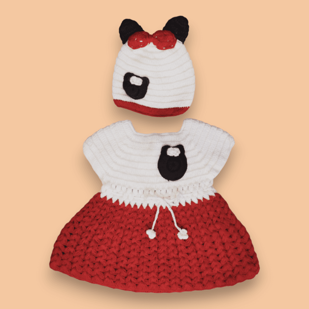 Handknitted Red White Frock Set Little Croche Creation